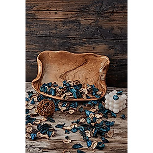 Wavy Live Edge Wooden Bowls for Decor+Wood Beads Garland, Handmade Key Bowl For Entryway Table Decor, Wood Bowls Decorative Wooden Fruit Bowl, Hand Carved Root Centerpiece Display Potpourri Wood Bowl