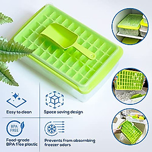 Large Ice Cube Mold, Ice Cube Tray for Freezer, Sphere Ice Container for Cocktails, 55 Mini Nugget Tray with Lid and Bin, Pebble Ice Bucket-Comes with Scoop, Cover, Ice Maker and Holder.
