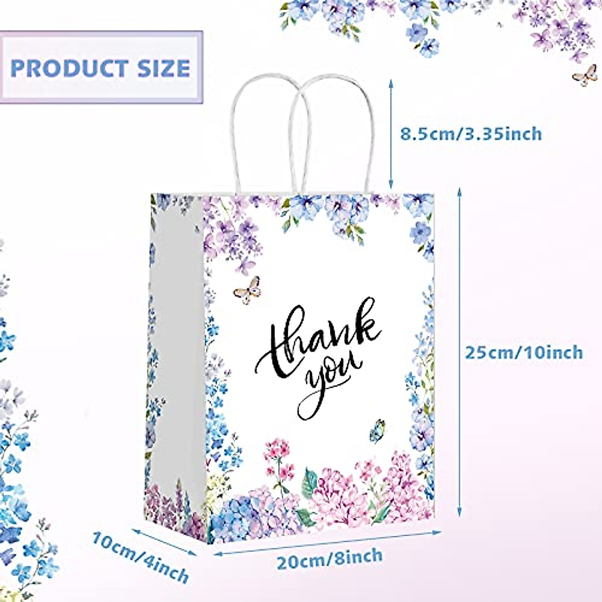 Thinkday 30 Pieces Thank You Paper Bags With Handles Floral Shopping Bags Party Favor Bags for Business Boutique Wedding Birthday Baby Shower Party Favors, 10 x 8 x 4 Inch