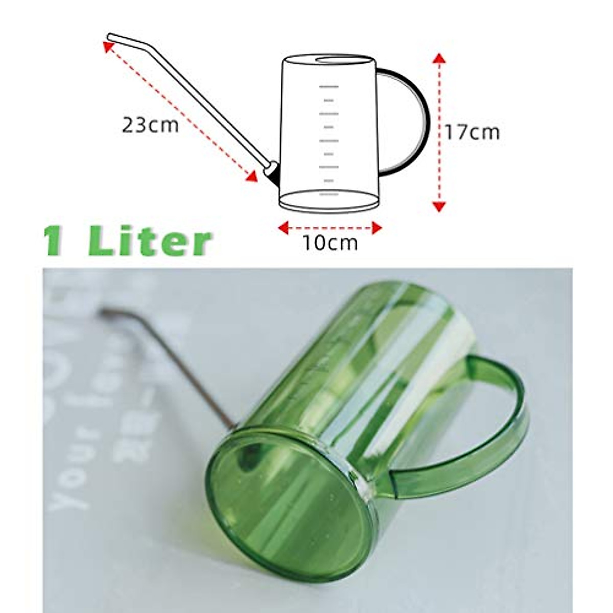Watering Can Indoor, Small Watering Cans for House Plants, Succulents and Flowers, Long Spout, 1 Liter, with Bonus Plant Mister Spray Bottle