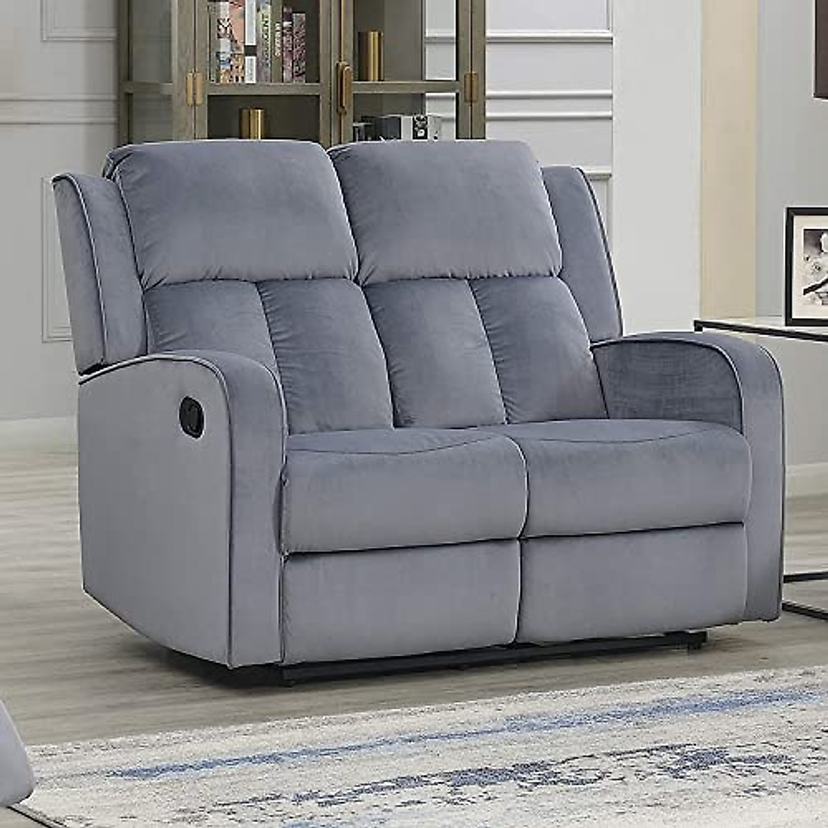 AC Pacific Dale Living Room Manual Reclining Sofas, Modern Upholstered Couch with Curve Arms and Padded Back Cushions, Loveseat, Flint Grey