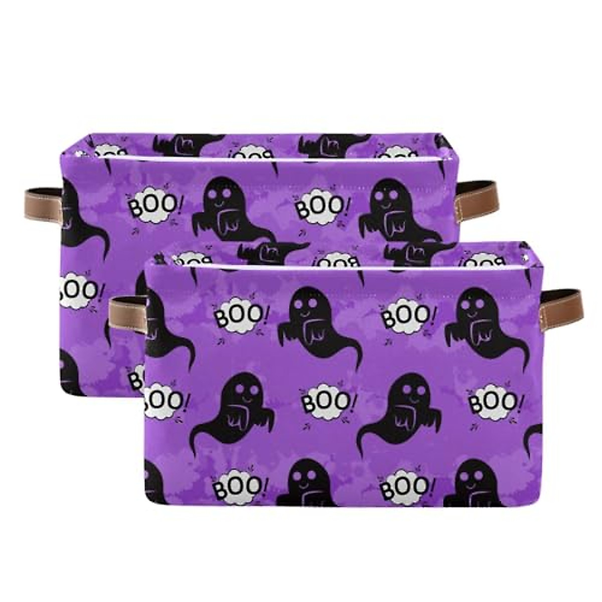 Ghost Cloud Boo Halloween Storage Basket Bins Decorative Toy Organizer Bins Laundry Hamper Baskets with Handles for Pet Books Clothes Makeup Nursery Closet Office,2 pcs