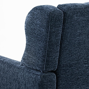 Modern Accent Chair,Chenille Fabric Reading Living Room Side Chair,Single Sofa with Wood Legs, Armchair for Living Room Bedroom(Dark Blue)