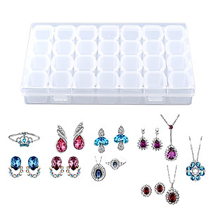 Clear Plastic Jewelry Beads Medicine Pill Box Organizer Storage Container Nail Art Rhinestone Storage Box with Removable Adjustable Dividers Case 28 Grids