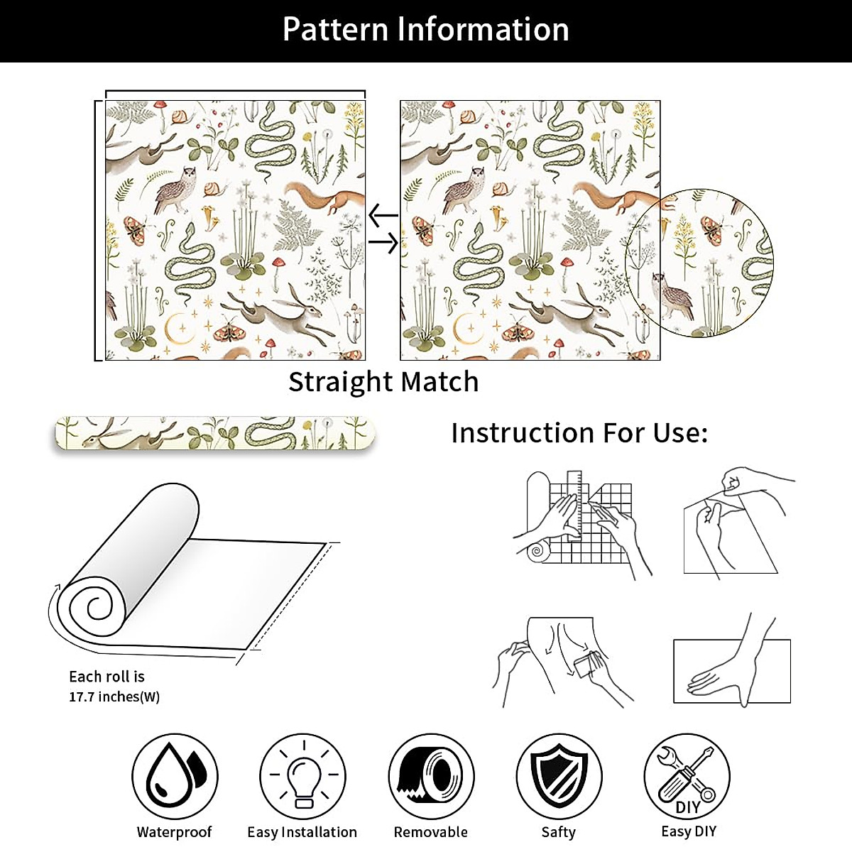 VistaPalette 18"x236" Animals Star Moon Squirrel Leaf Peel and Stick Self Adhesive Wallpaper Removable Contact Paper Stick on Easy Peel Off Wall Paper for Kitchen Bedroom Bathroom Renter