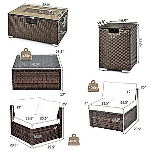 BaRdzo 8PCS Patio Rattan Furniture Set Fire Pit Table Tank Holder Cover Deck Black