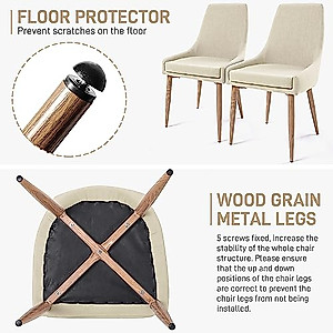 E&D FURNITURE Dining Chairs, Upholstered Metal Leg Living Room Chair Set of 4 Accent Beige Fabric Dining Comfy Chair for Kitchen and Dining Room