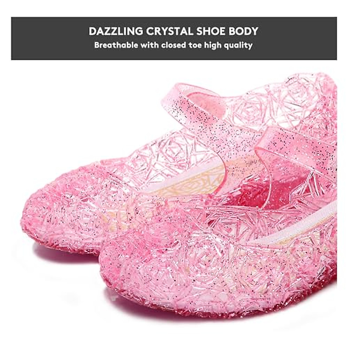 TANDEFLY Princess Girls Sandals Jelly Mary Jane Flats Shoes Dress Up Dance Party Cosplay Shoes for Kids Toddler Pink