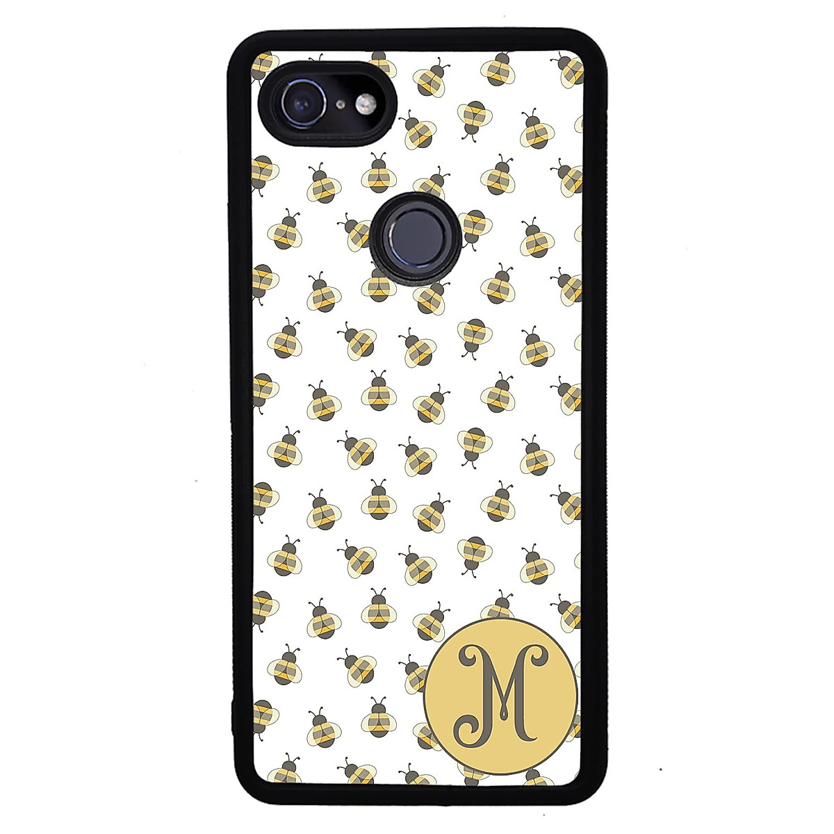 Honey Bumble Bee Personalized Black Rubber Phone Case Compatible With Google Pixel 8 Pro, 8a, 8, 7a, 7, Pixel 7 Pro, 6a, Pixel 6 Pro, 6, 5, 4a 5G, 4a 4G, 4, 4 XL, 3a, 3a XL, 3, 3 XL, 2 XL, 2