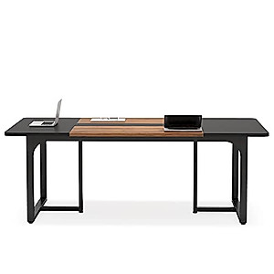 Rectangle Conference Table with Spliced Board, 6FT Long Meeting Seminar Table up for 8 People, Industrial Business Large Office Conference Room Table Boardroom Desk for Home Office, Dining Room