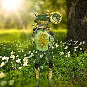 HOBYLUBY Frog Garden Solar Lights, Outdoor Decorations for Yard, Patio, Lawn Decor - 11.4'' Decorative Frog Figurines