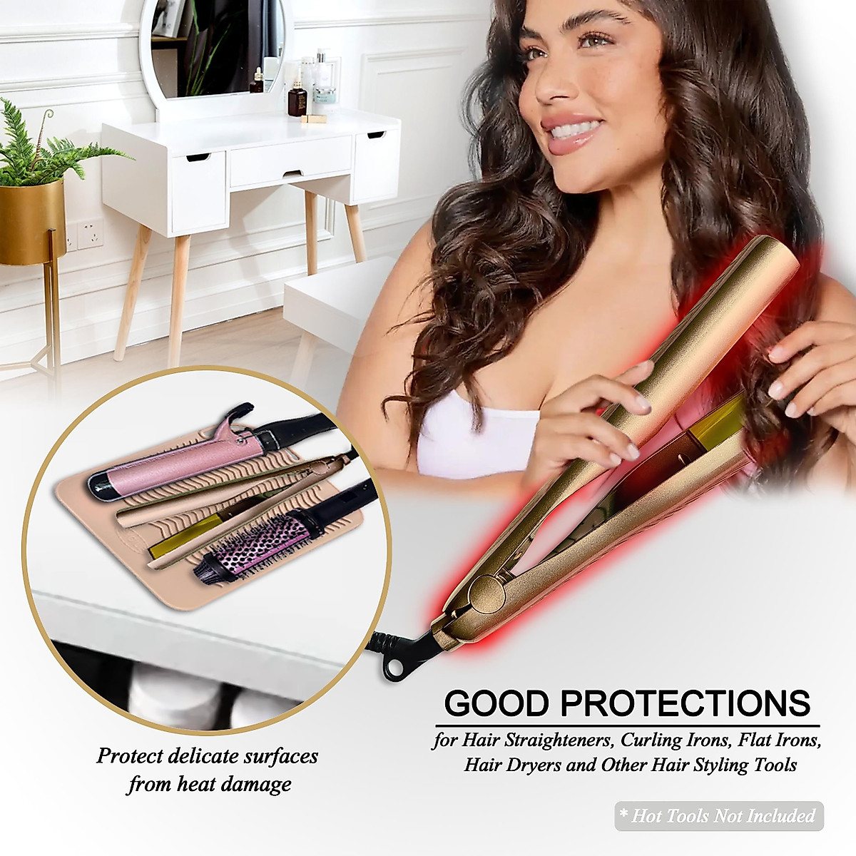 Sygile 11" X 7.5" Large Size Heat Resistant Silicone Travel Mat for Hair Styling Tools, Hair Straighteners, Curling Irons, Flat Irons, Hot Iron Holster for Vanity Salon Pad Cover - Blush Pink