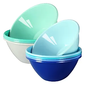 Youngever 32 ounce Plastic Bowls, Large Cereal Bowls, Large Soup Bowls, Set of 9 (9 Coastal Colors)