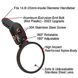 Hafny Bar End Bike / Bicycle Mirror, Stainless Steel Lens , Safe Adjustable Rearview Cycle / E-bike Mirror, HF-MR083 (Black 62mm)