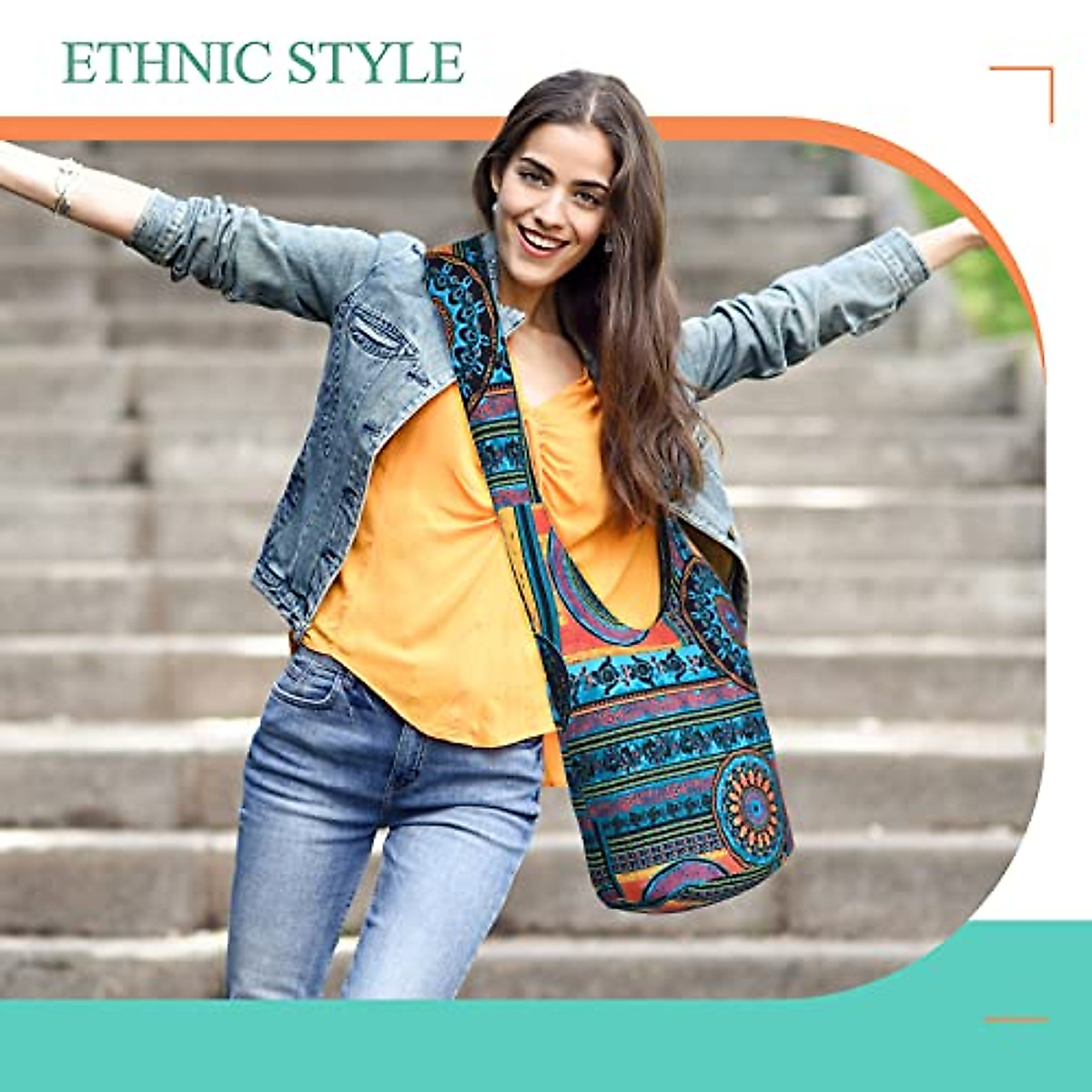 2 Pcs Bohemian Hippie Crossbody Bag Ethnic Style Bag Everyday Crossbody Purse Cotton and Linen Sling Boho Tote Bag Handmade Messenger Shoulder Bags Lady Women Tourist Handbag
