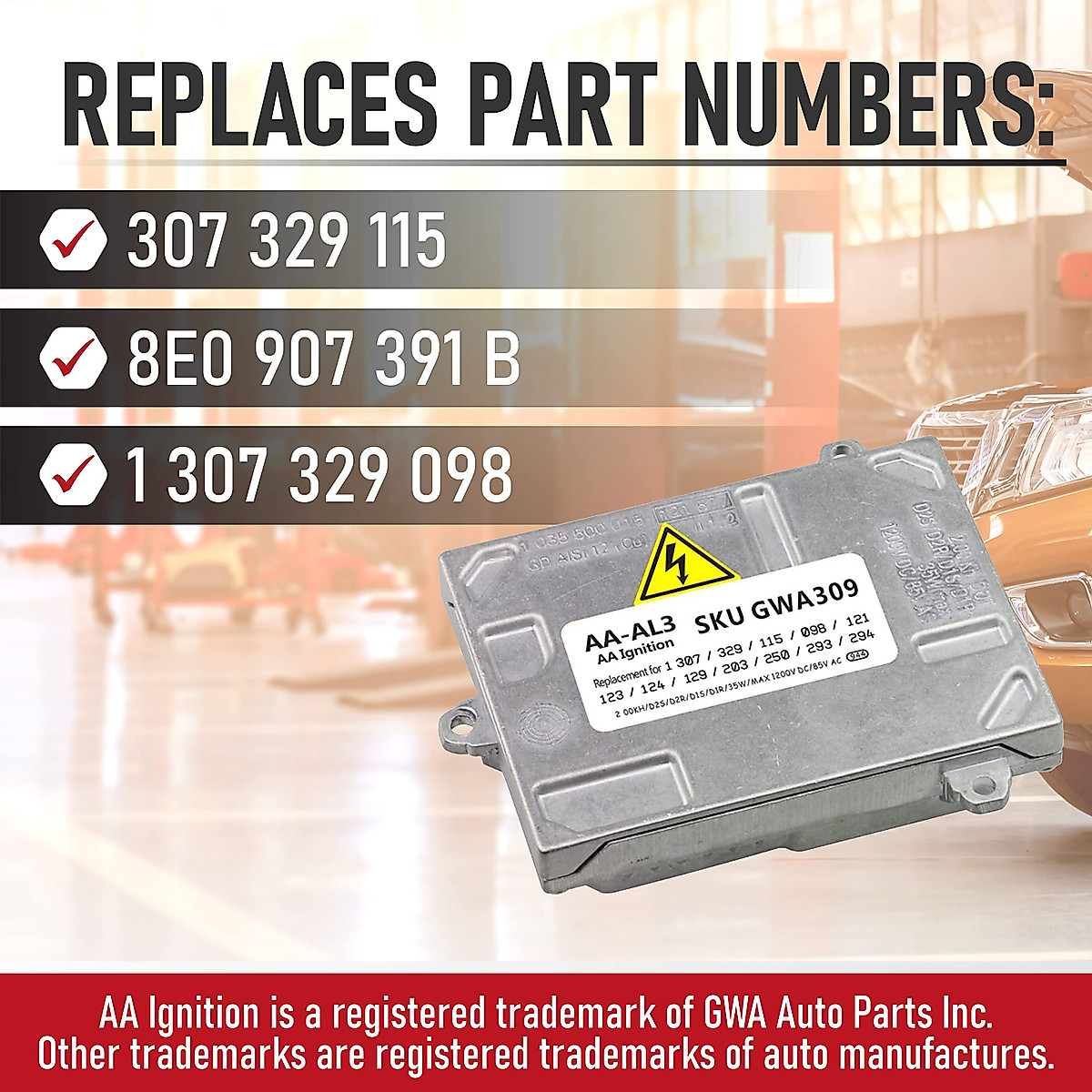 HID Xenon Headlight Ballast - Control Unit Module - Replaces 307 329 115, 8e0 907 391b, 1307 329 098 - Compatible with Audi, Cadillac & More - A4, S4, RS4, A3, DTS, MKX, 9-7x, C300