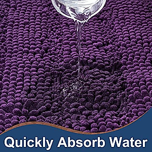 FLOLEOPA Non Slip Thick Shaggy Chenille Plum Bathroom Rug Sets 2 Piece, Thickened Hot Melt Rubber Bottom Bath Mats for Bathroom, Bath Rugs Quick Dry Machine Washable for Shower Mat