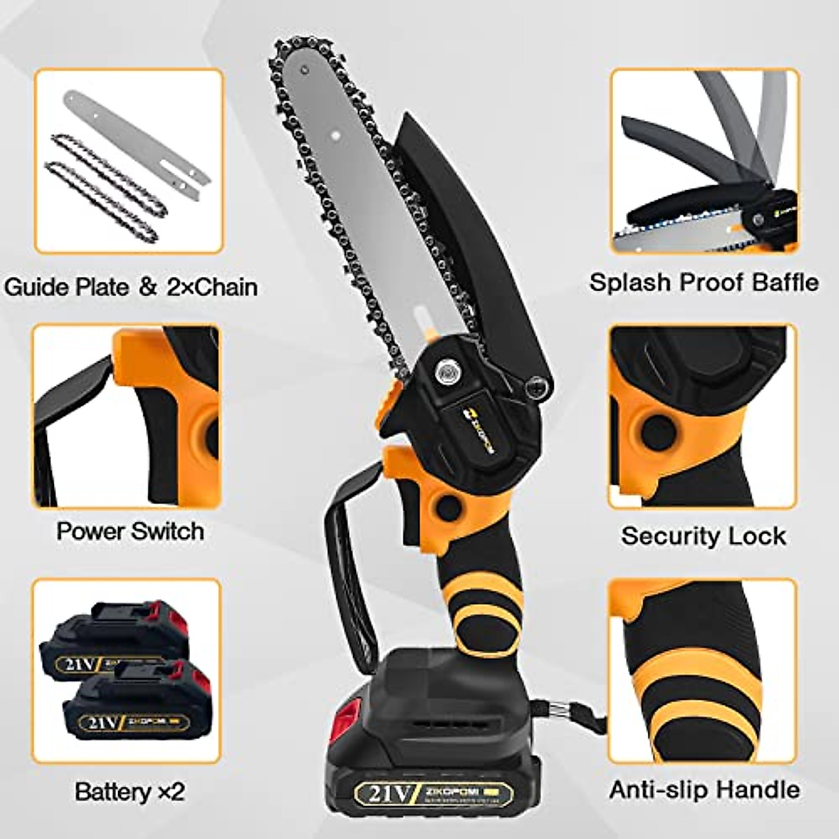 Mini Chainsaw Cordless, Electric Chain Saw, Upgraded 6 Inch Handheld Chainsaw, Small Chainsaw With Security Lock, Pruning Saw for Trees Branches Trimming Wood Cutting (2Pcs Batteries and 2Pcs Chains)