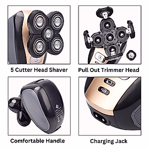 5-in-1 Electric Razor for Men - Head Shaver for Wet Dry Skull Bald Head - Rechargeable Rotary Shavers Cordless Grooming Kit with Beard, Nose, Ear, Body Hair Trimmer, Face Cleaning Brush Gifts for Men