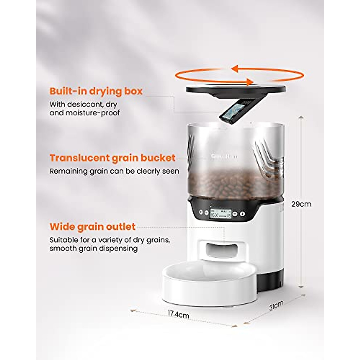 Automatic Cat Feeder, Timed Cat Feeder with Adjustable Feeding Schedule, Cat Dry Food Dispenser, GIOTOHUN pet feeders with Desiccant Bag, 1-4 Meals Per Day, 10s Voice Recorder, Dual Power Supply