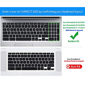 Keyboard Cover for Acer Chromebook 315 CB315 15.6 & Chromebook 715 CB715 15.6 inch with Numeric Keypad, Acer Chromebook 17.3" 317 CB317 Skin Protector, Black