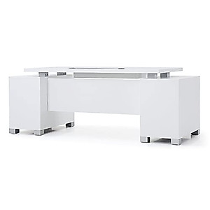 Zuri Furniture 79" Modern Ford Executive Desk with Filing Cabinets - White