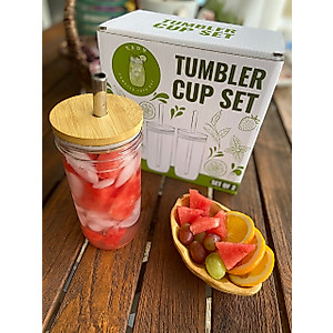 TADN Tumbler Cup Set with Lids and Straws 24oz (Set of 2) Wide Mouth Drinking Glasses Cups - Modern Style - Great for Smoothie, Bubble tea, Fresh Water, Ice Coffee -Reusable