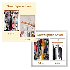 Bra Tank Top Hanger for Closet : Thickened Wooden Storage Rack Hangers with 2 Pack 16 Hooks Tie Belt Purse Ropa Hat Scarf Organizers for Woman Man (Original)