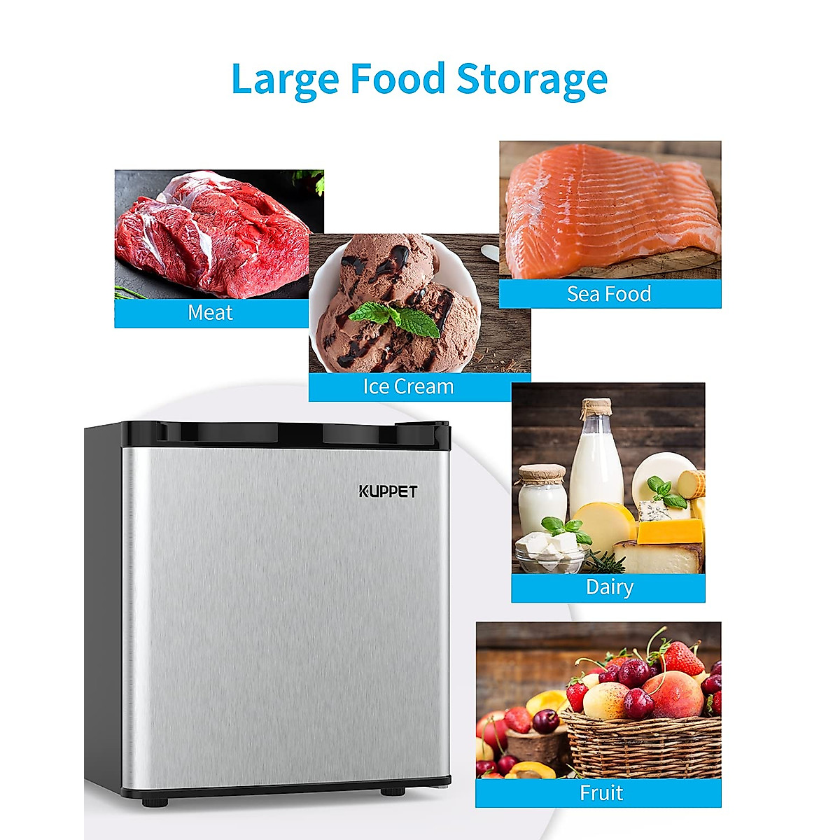 KUPPET Compact Upright Freezer, Single Door, Reversible Stainless Steel Door, Adjustable Removable (Silver, 1.1 Cu. Ft.)