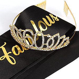 H-BDAY 60th Birthday Sash & Rhinestone Tiara Kit, 60th Birthday Decorations for Women, 60 & Fabulous Birthday Gifts,Birthday Crown for Women 60th Birthday Party Supplies