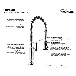KOHLER 77515-VS Tournant Semi-Professional Pull-Down Kitchen Sink Faucet, Standard, Vibrant Stainless Steel