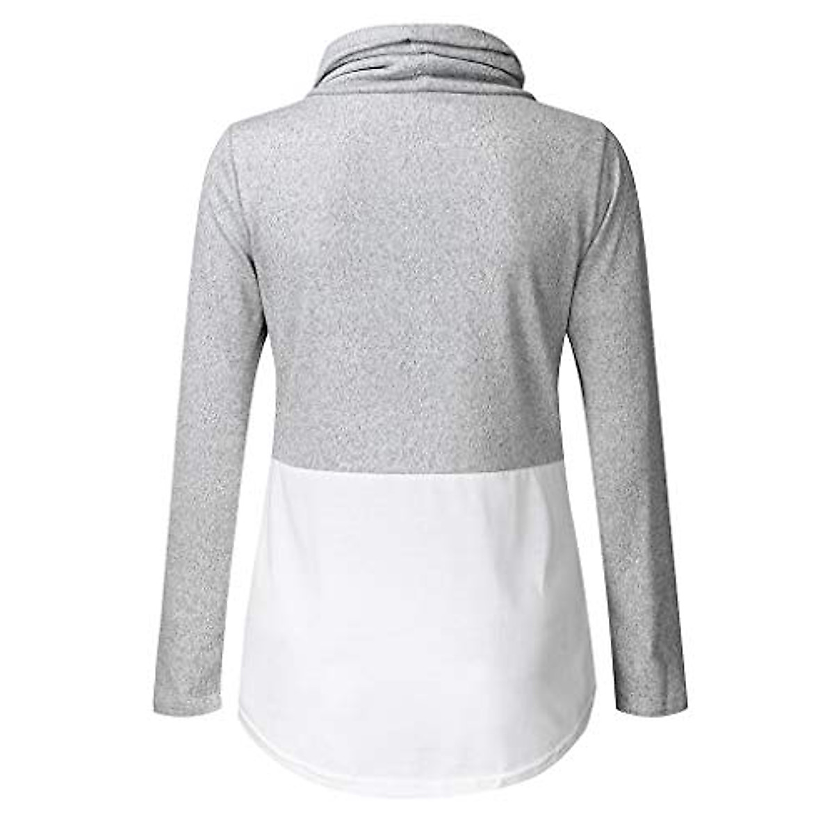 Women Cowl Neck Casual Tunic Sweatshirts Mitiy Drawstring Long Sleeve Color Block Patchwork Pullover Tops