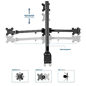VIVO Steel Quad LED LCD Computer Monitor Heavy Duty Desk Mount, 3 Plus 1 Fully Adjustable Stand, Holds 4 Screens up to 32 inches, STAND-V104A