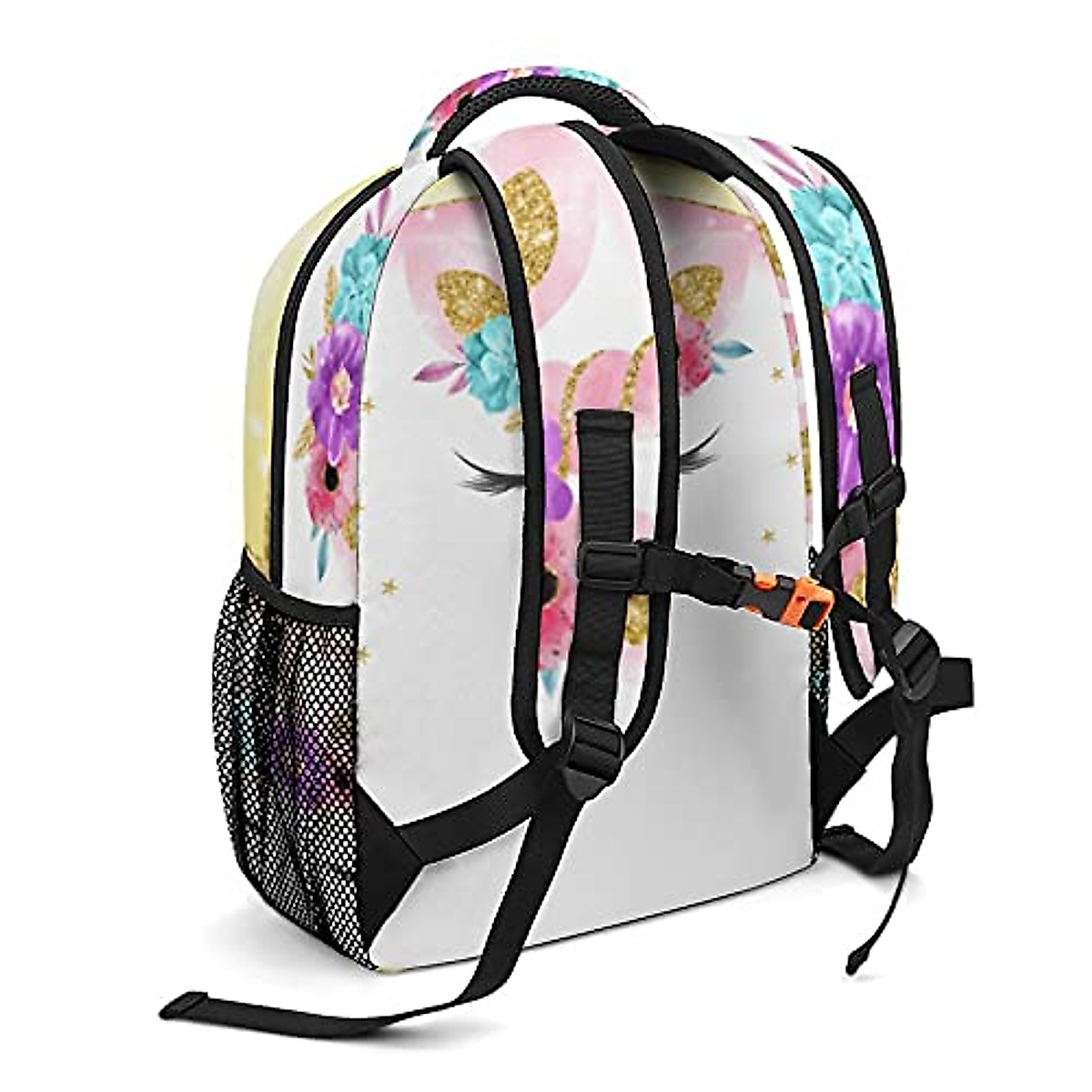 Custom Kid Backpack, Pink Unicorn Flower Personalized School Bookbag with Your Own Name, Customization Casual Bookbags for Student Girls Boys