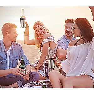 KelvZ Can Cooler Insulated Beer & Soda Can Cooler with 2 Foam Sleeves - Stainless Steel Can Cooler for Cold Drinks, 12 Oz Can Cooler & Beer Can Holder - Fits Standard 12oz Cans & Bottles - Black