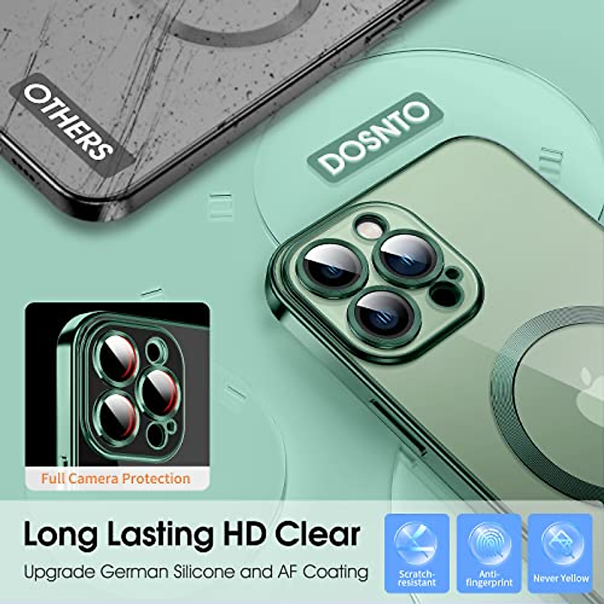 DOSNTO for iPhone 13 Pro Max Case Clear with MagSafe [Integrated Camera Glass] Magnetic Silicone Phone Case Slim Thin Women Men Cover [Non-Yellowing] Anti-Fingerprint Scratch Wireless Charging