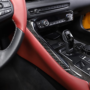 Soft Carbon Fiber Car Gear Shift Left Decorative Strip Sticker Trim Compatible with Toyota Supra GR A90 A91 MK5 2019 2020 2021 2022 2023 2024 LHD (Black Carbon Fiber)