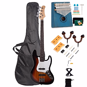 PURELOVEE 45 Inch Electric Bass Guitars Beginner Kit, Full Size 4 Strings Bass Guitar with Gig Bag, Guitar Hanger Hook, Finger Hand Piano, Guitar Strap, Pick and Guitar Cable