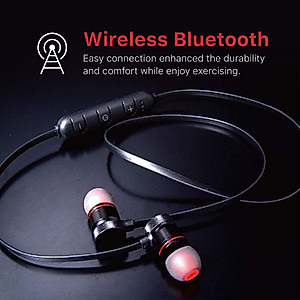 Gigastone Wireless Headphones with Mic, HiFi Stereo Bluetooth 4.2, Magnetic Earbuds Noise Reduction, Light Weight Sweatproof, 3 Size Comfortable Eargel, Compatible with Apple iPhone Samsung LG Android