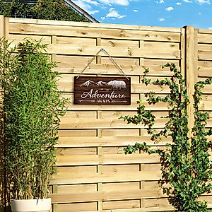 FWIEXA Adventure Awaits Inspirational Quote Sign Hanging, Rustic Wooden Plaque Wall Hanger, Mountain Bear Arrow Decorative Door Sign for Home Garden Store Porch Decor (11''x6'')