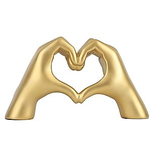 DOVDOV Gold Gesture Decoration, Heart Hand Statue Room Decoration, Love Finger Sculpture Wedding Decoration for Shelf Coffee Table Office Bedroom TV Cabinet Bookshelf Small Ornament Home Decoration