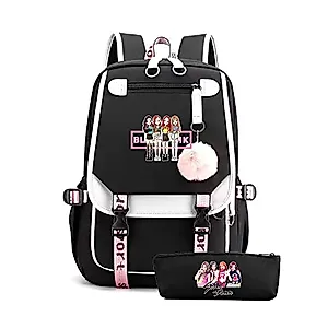 BEBBEE Unisex Bangtan boys Lisa Rose JISOO Jennie Kawaii Laptop Backpack Middle School Students Bookbag Outdoor Daypack for Girls Boys School (C)