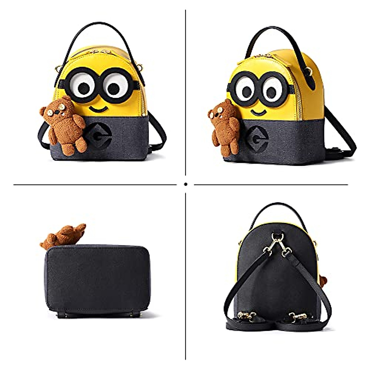 FION x Minions Mini Backpack Cute Leather Backpack Purse Small Handbag Shoulder Bag with Convertible Straps (Bear Minion)
