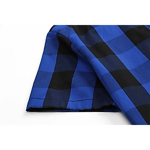 Cromoncent Mens Plaid Shirt Short Sleeve Summer Button Down Shirts Buffalo Plaid Blue, Large