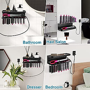 KKUYT Storage Holder for Dyson Airwrap Styler, Wall Mount Curling Iron Accessories Organizer Rack for Dyson Air Wrap Attachments, Hair Dryer Rack with Air Cushion Comb & Adhesive for Home Bathroom