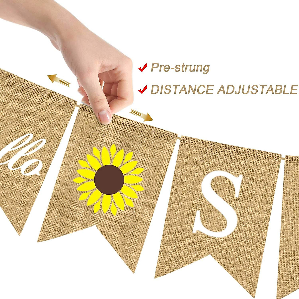 Jute Burlap Hello Summer Banner with Sunflower Summer Party Mantel Fireplace Decoration