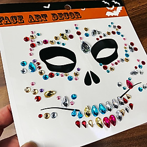 PADOUN Rhinestone Face Jewels, 3-Pack Day of the Died Face Gems Halloween Temporary Face Tattoo, Stick on Hollowing Prank Makeup Costume