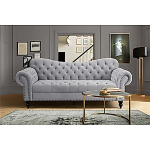 Lexicon Rosalie 83.5" Velvet Fabric Sofa with Nailhead in Light Gray