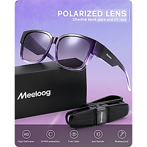Meeloog Polarized Fit Over Glasses Sunglasses for Women, Square Wrap Around Lightweight Shades for Driving Riding MST0099 (P1 Purple Frame/Gradient Grey Lens)