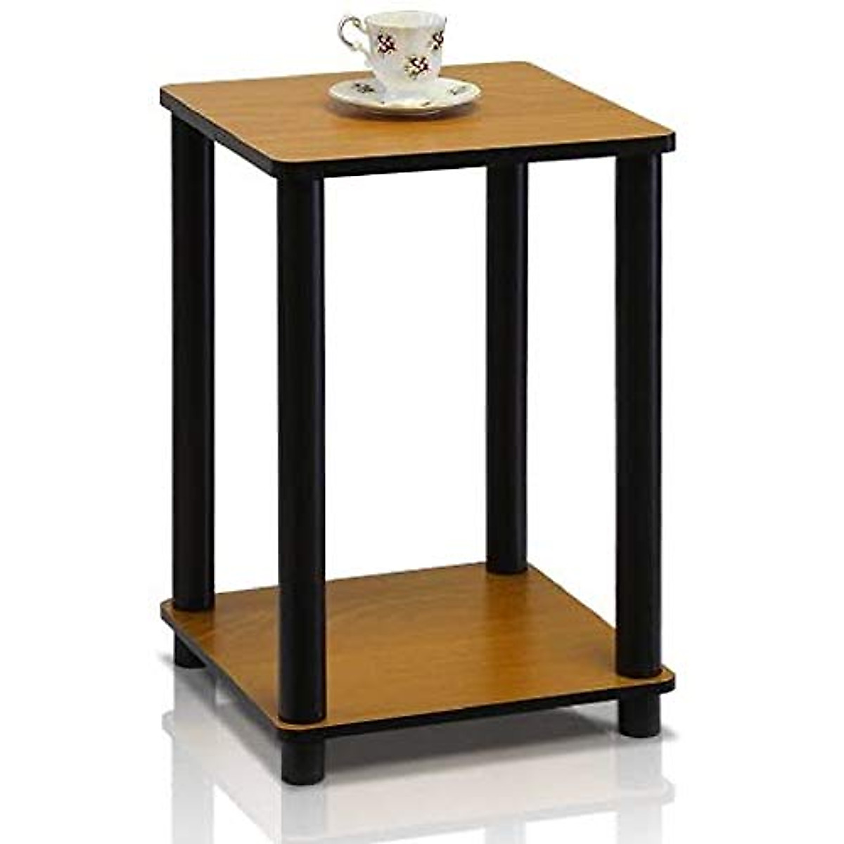 Furinno Basic 3-Tier Bookcase Storage Shelves, Light Cherry & Turn-N-Tube End Table, 1-Pack, Light Cherry/Black